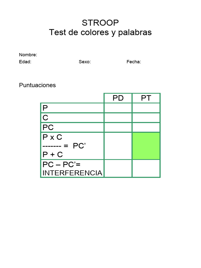 STROOP Protocolo | PDF