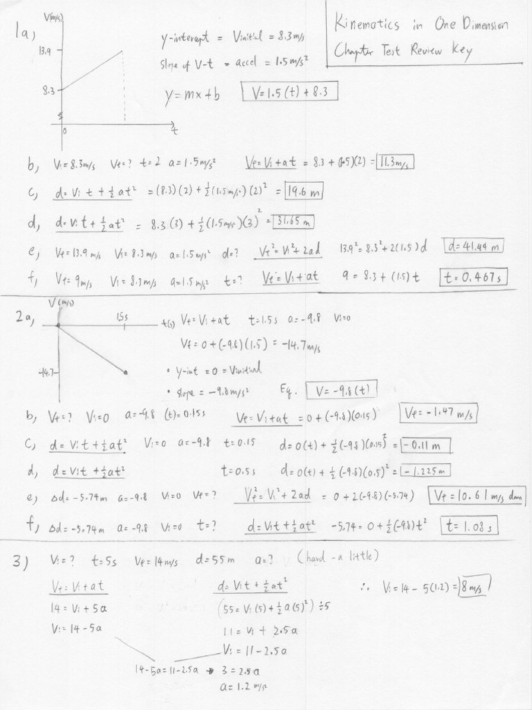 Kinematics 1d Kin Review Key | PDF