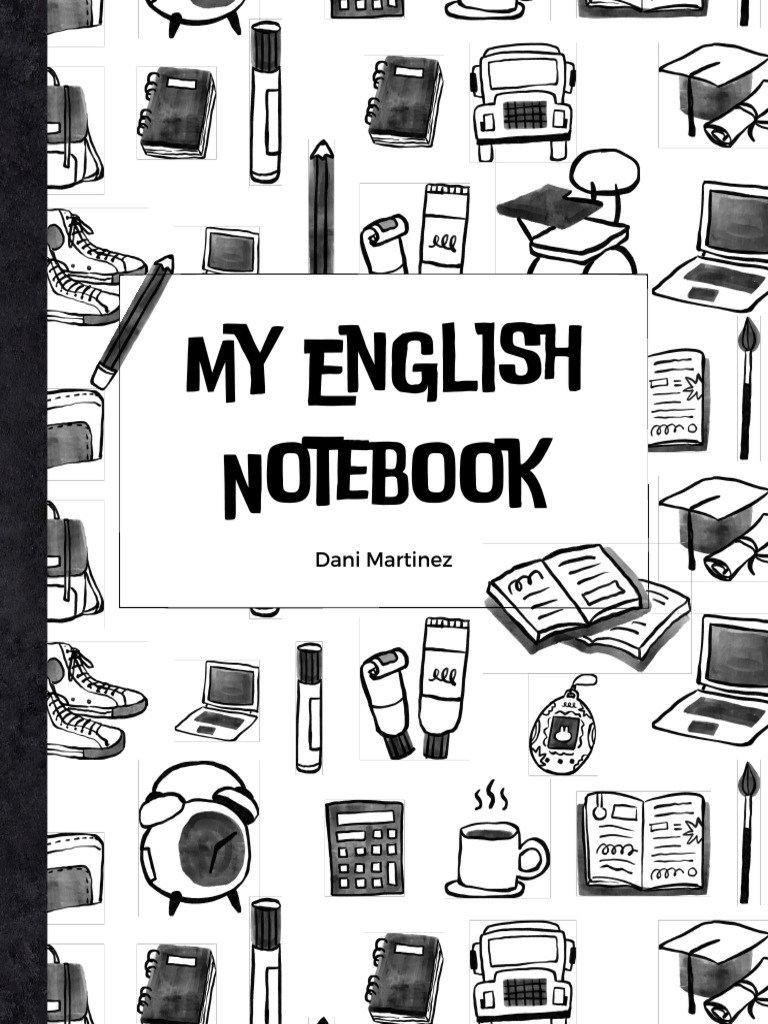 English Notebook Cover in Black and White Doodle Style | PDF