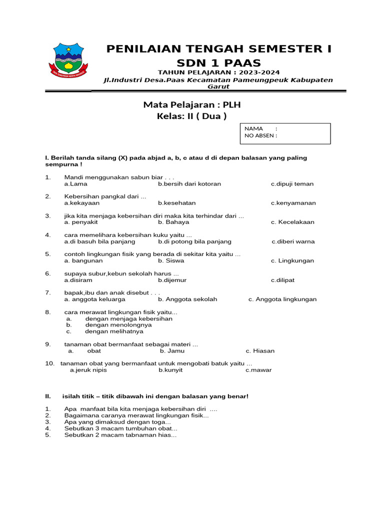 Soal PLH Kelas 2 | PDF
