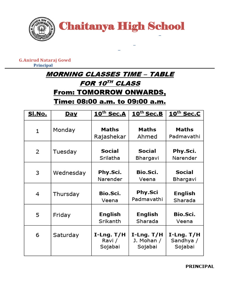 Morning Classes For 10th Class | PDF