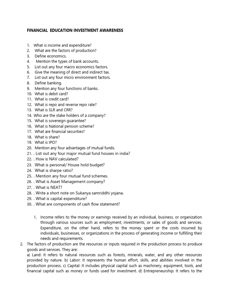 Finacial Education Notes | PDF