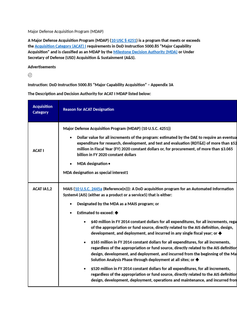 10 USC 4251 Acquisition Category (ACAT) I Milestone Decision Authority ...