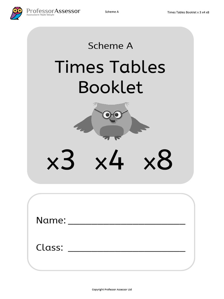 Professor Assessor Times Tables Scheme A Booklet x3 x4 x8 | PDF