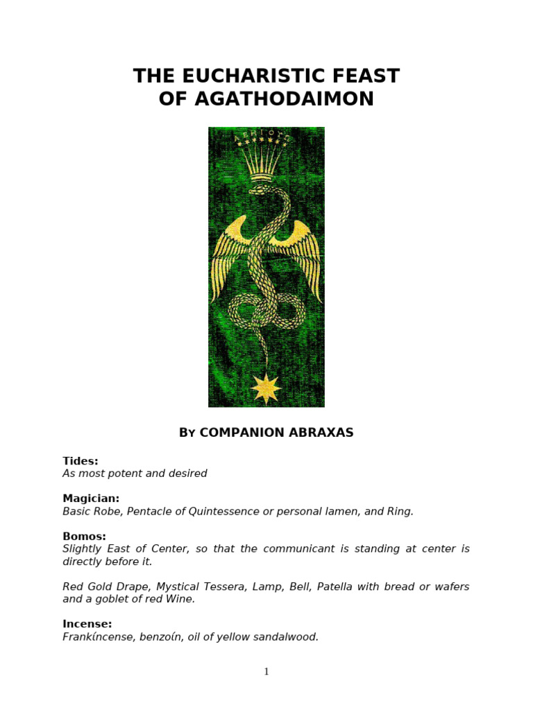 The Eucharistic Feast of Agathodaimon | PDF