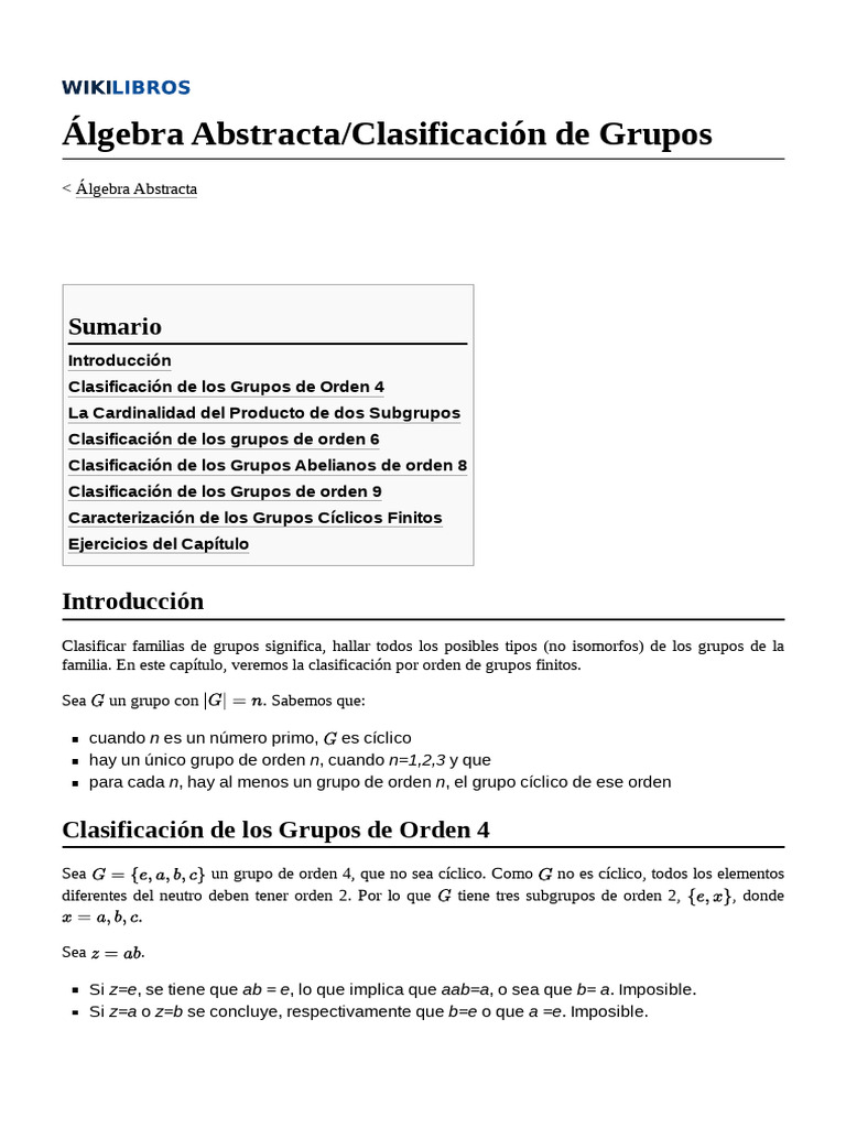 Álgebra Abstracta Clasificación de Grupos | PDF
