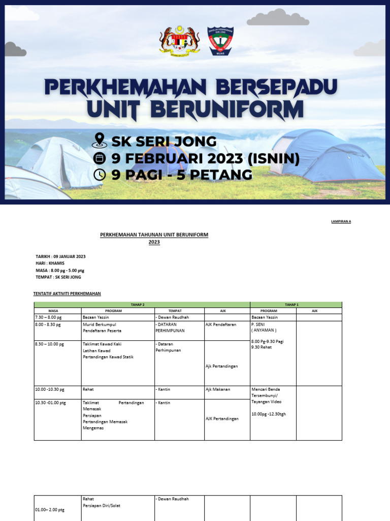 Tentatif Dan Ajk Perkhemahan SKSJ | PDF