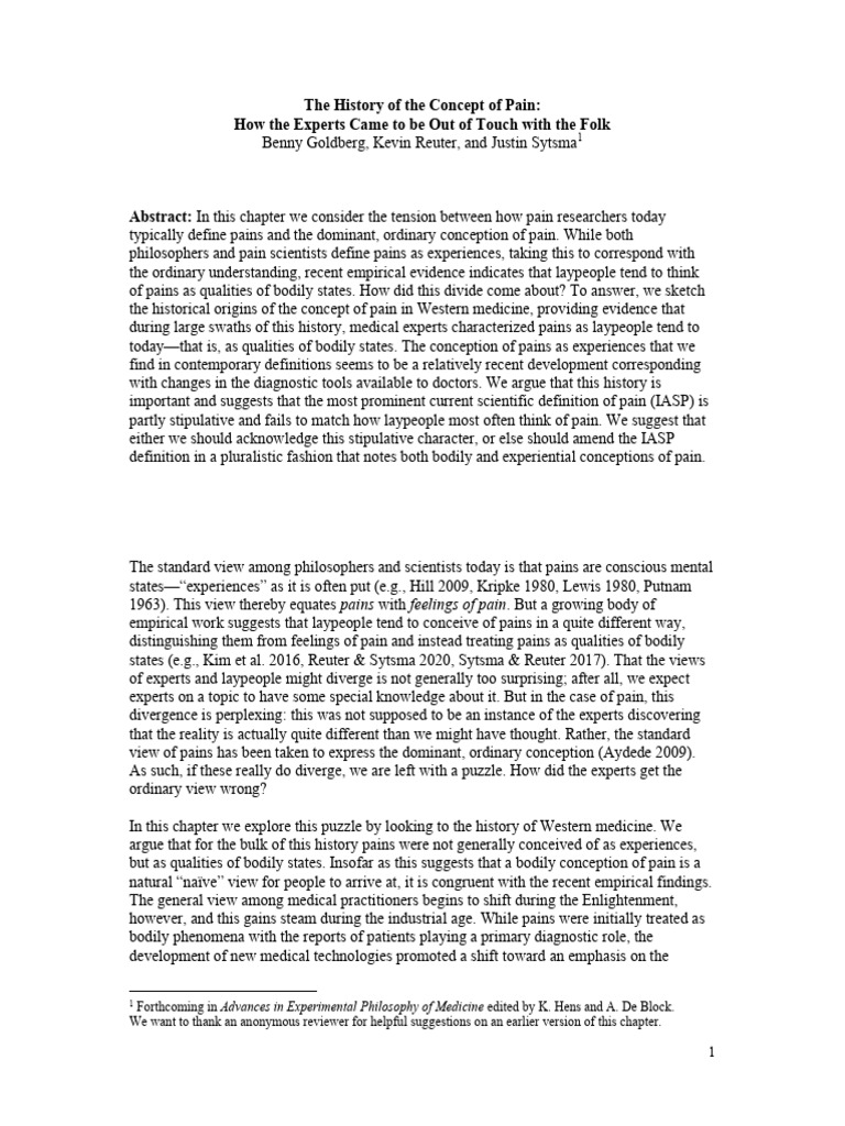 The History of The Concept of Pain | PDF