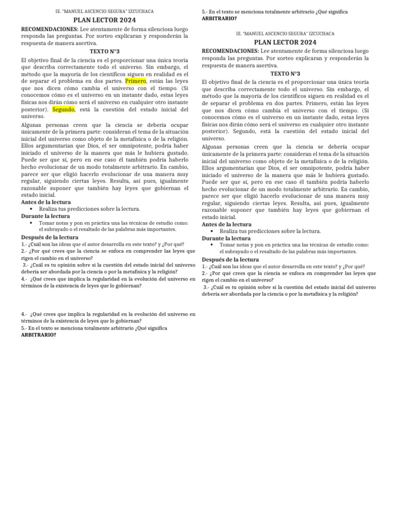 Plan Lector N°3 | PDF