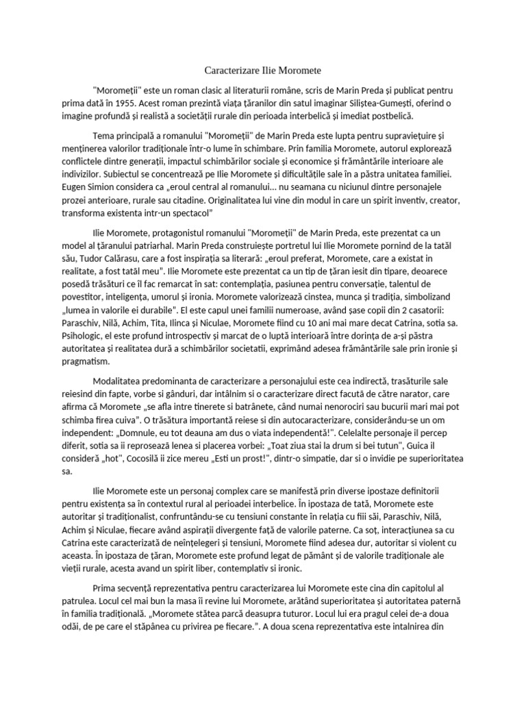 Caracterizare Ilie Moromete | PDF