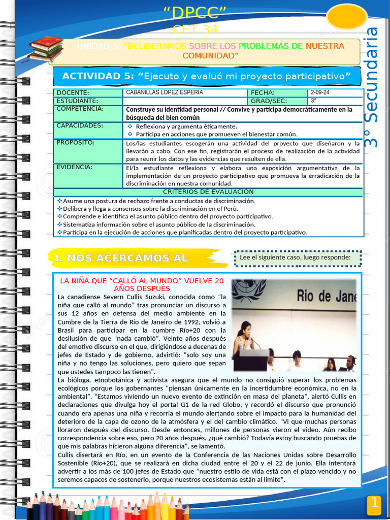 3° DPCC - Actv.05-Unid.7 2023 | PDF | Evaluación | Enseñando