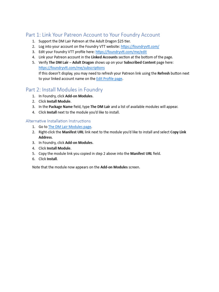 Foundry Module Installation Instructions v2 | PDF