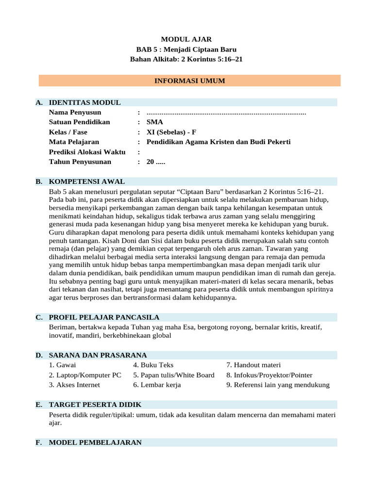 Kristen 11 - Bab 5 - Menjadi Ciptaan Baru | PDF