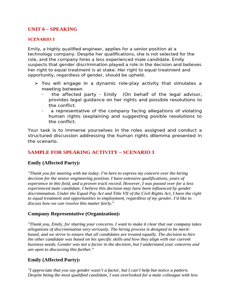 Unit 6 - Sample For Speaking Practice - Scenario 3 | PDF