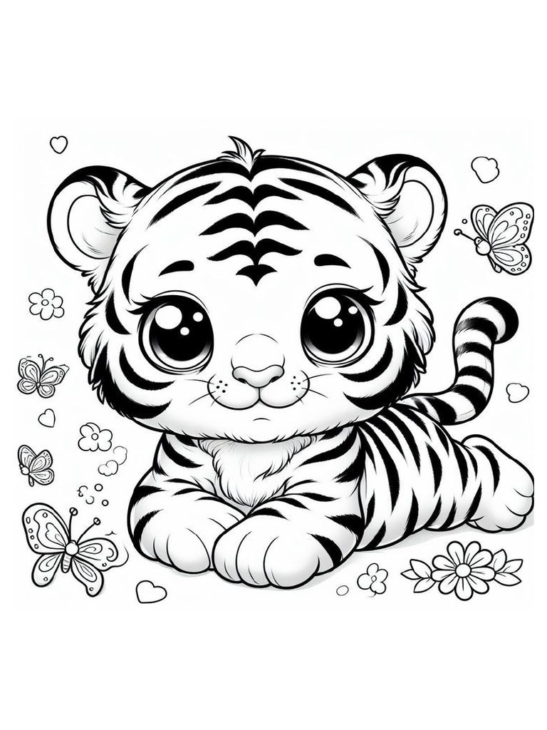 Adorable Baby Tiger Coloring | PDF