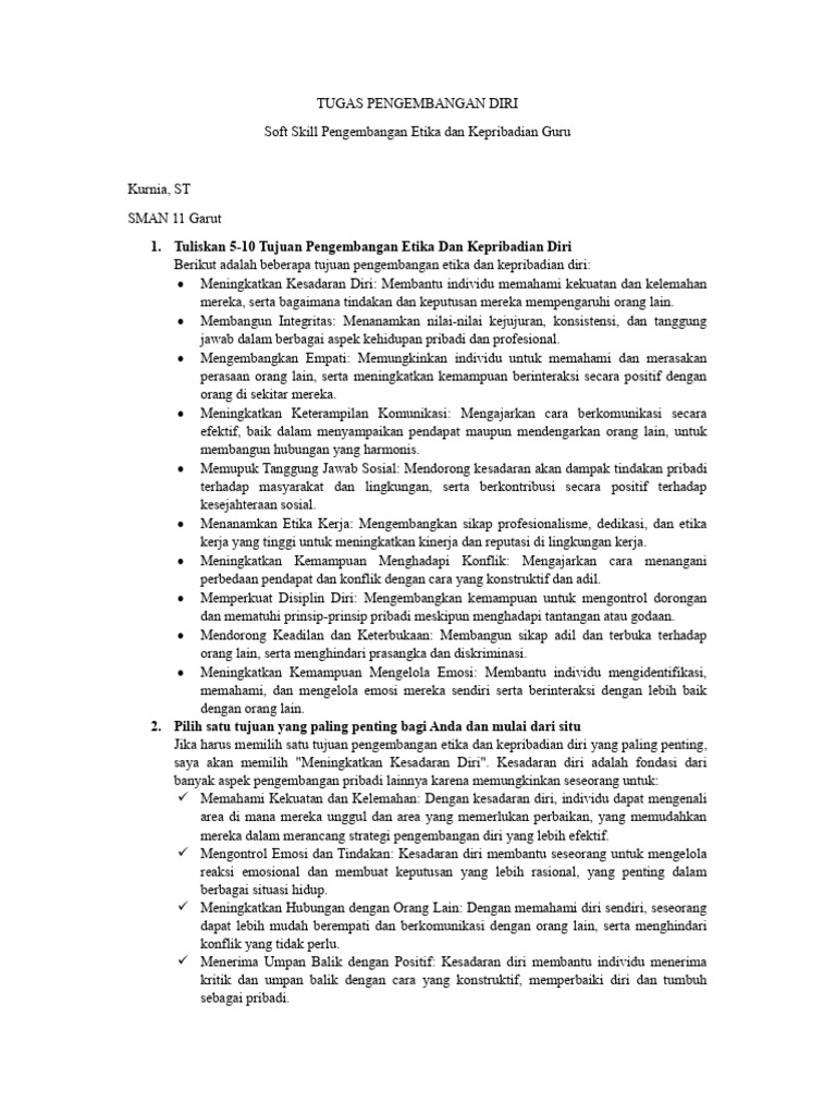 Tugas Pengembangan Diri Soft Skill Pemembangan Etika Dan Kepribadian Diri | PDF