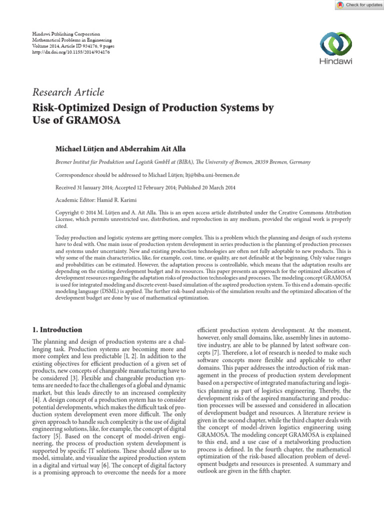 Mathematical Problems in Engineering - 2014 - Lütjen - Risk Optimized ...