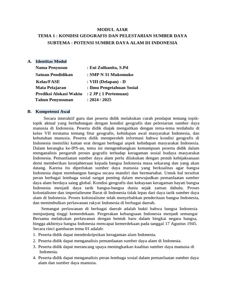 Modul Ajar Eni Zulhanita Ukin | PDF