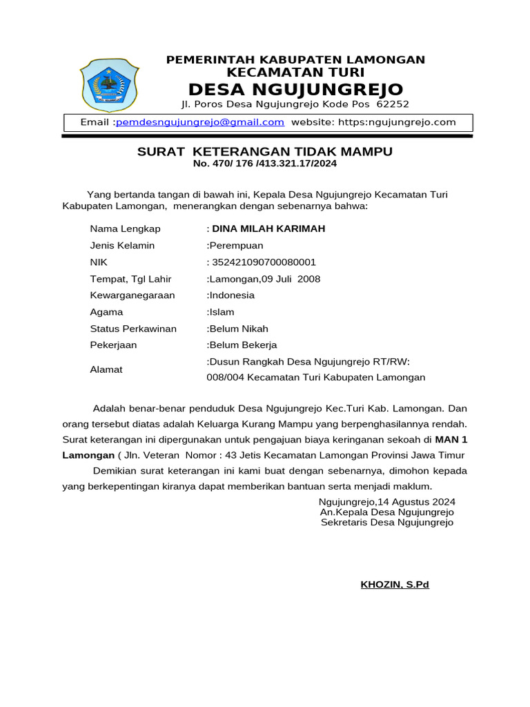 Surat - Keterangan - SKTM - MUHAMMAD HILMI FARIHUDIN | PDF