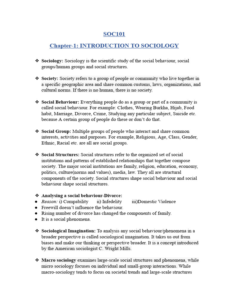 Chapter 1 (Introduction To Sociology) | PDF