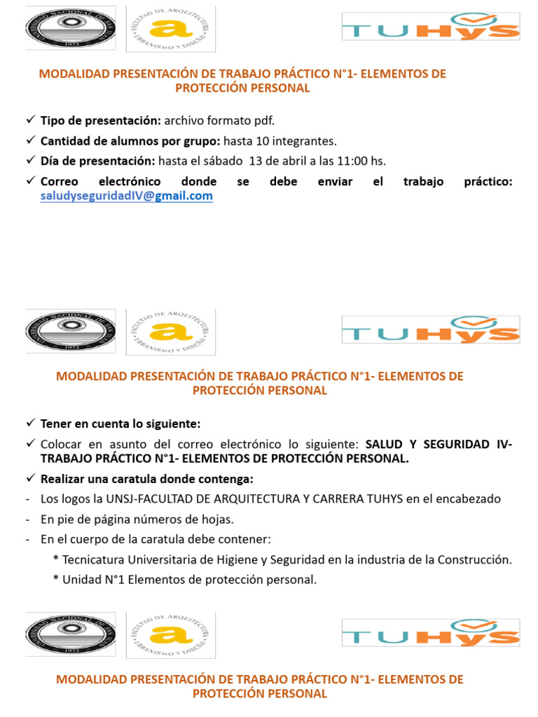 Trabajo Practico N°1-Unidad N°1 - Elementos de Protección Personal - TUHYS-UNSJ | PDF