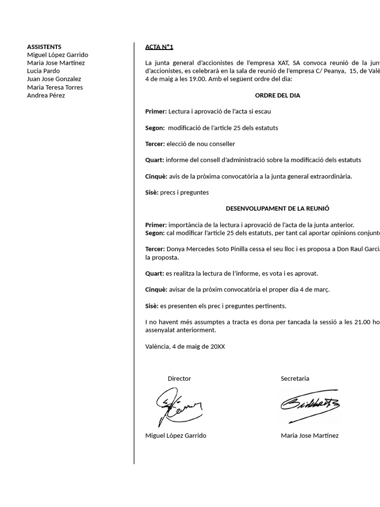 Acta Dictada (Xat, Sa) | PDF