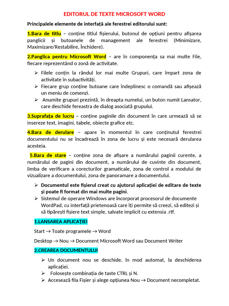 Editorul de Texte Microsoft Word | PDF