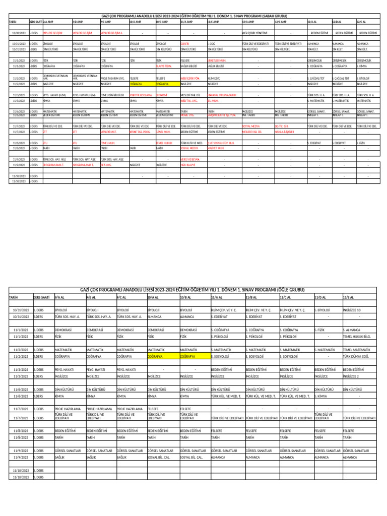 Sinav Programi 2023 | PDF