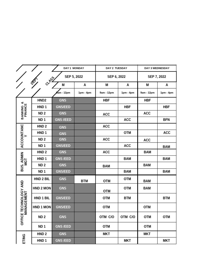 1st FT Exam Timetable 2022 2023 Now | PDF