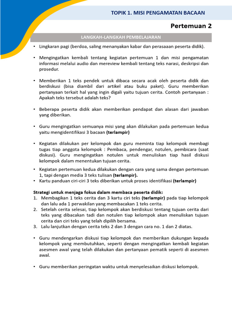 9191 - TOPIK 1 PERTEMUAN 2 MISI PENGAMATAN MEMBACA - Lina Azwir | PDF