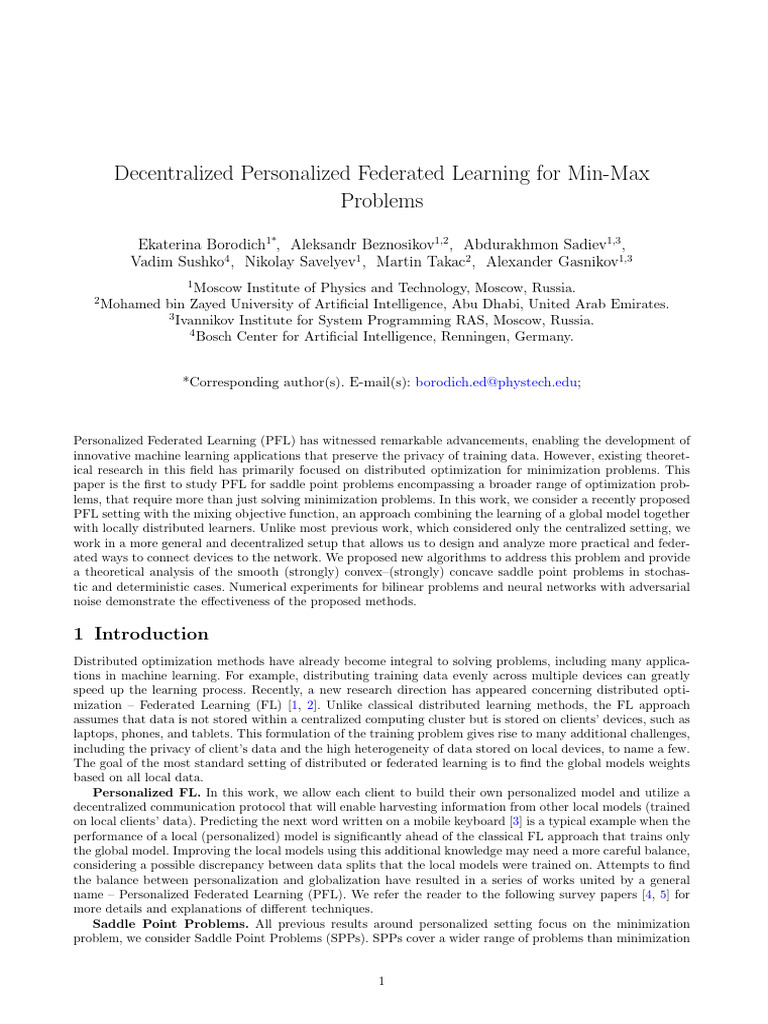 Decentralized Personalized Federated Learning For Min-Max Problems | PDF | Mathematical ...