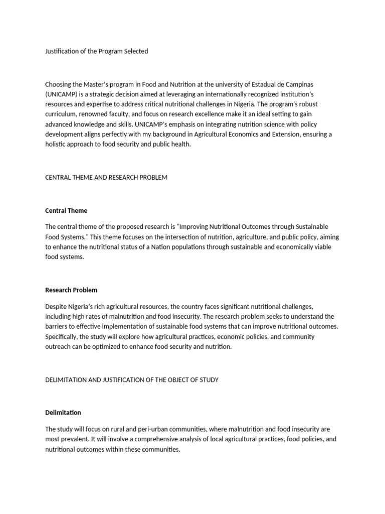 Justification For Food and Nutrition | PDF