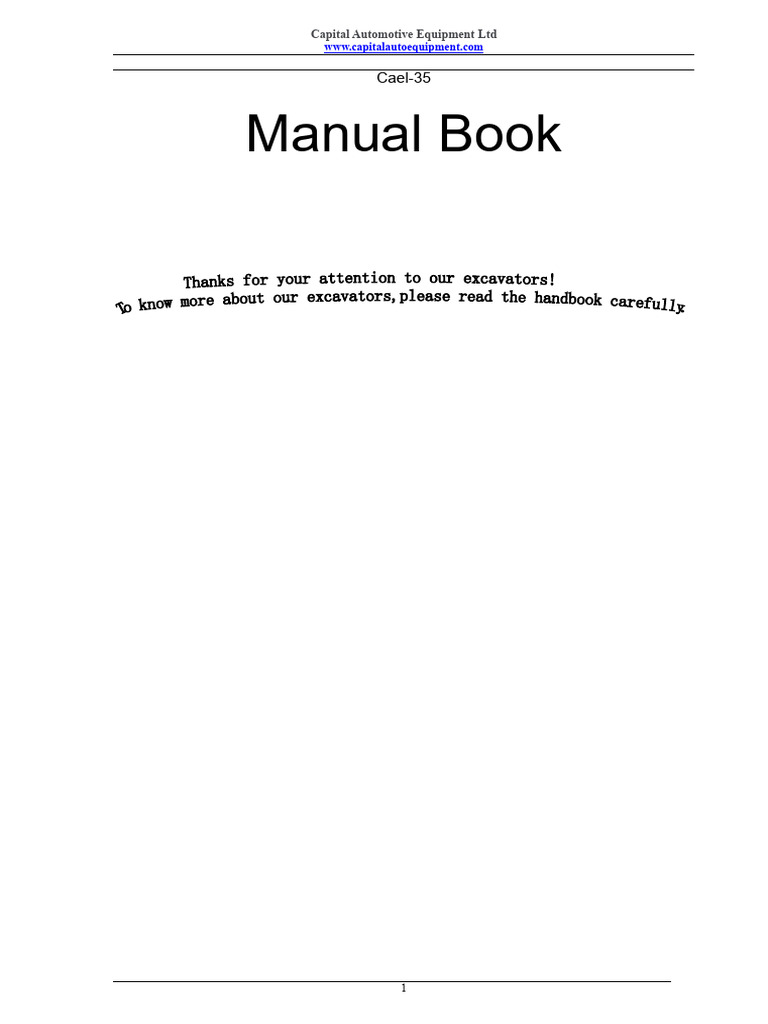 Cael 35 Excavator Operation Manual Book | PDF