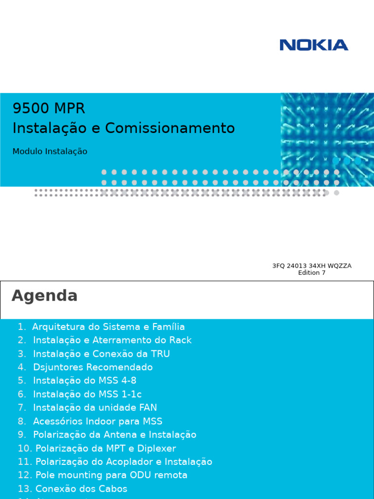 9500 MPR Instalação, Comissionmaneto e Teste Modulo 3 Instalação Ed07 ...