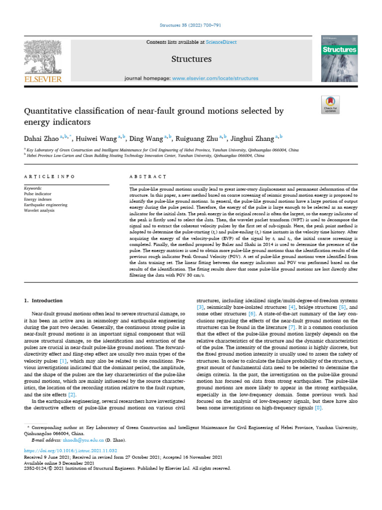 Quantitative Classification of Near-Fault Ground Motions Using Wavelet Analysis | PDF
