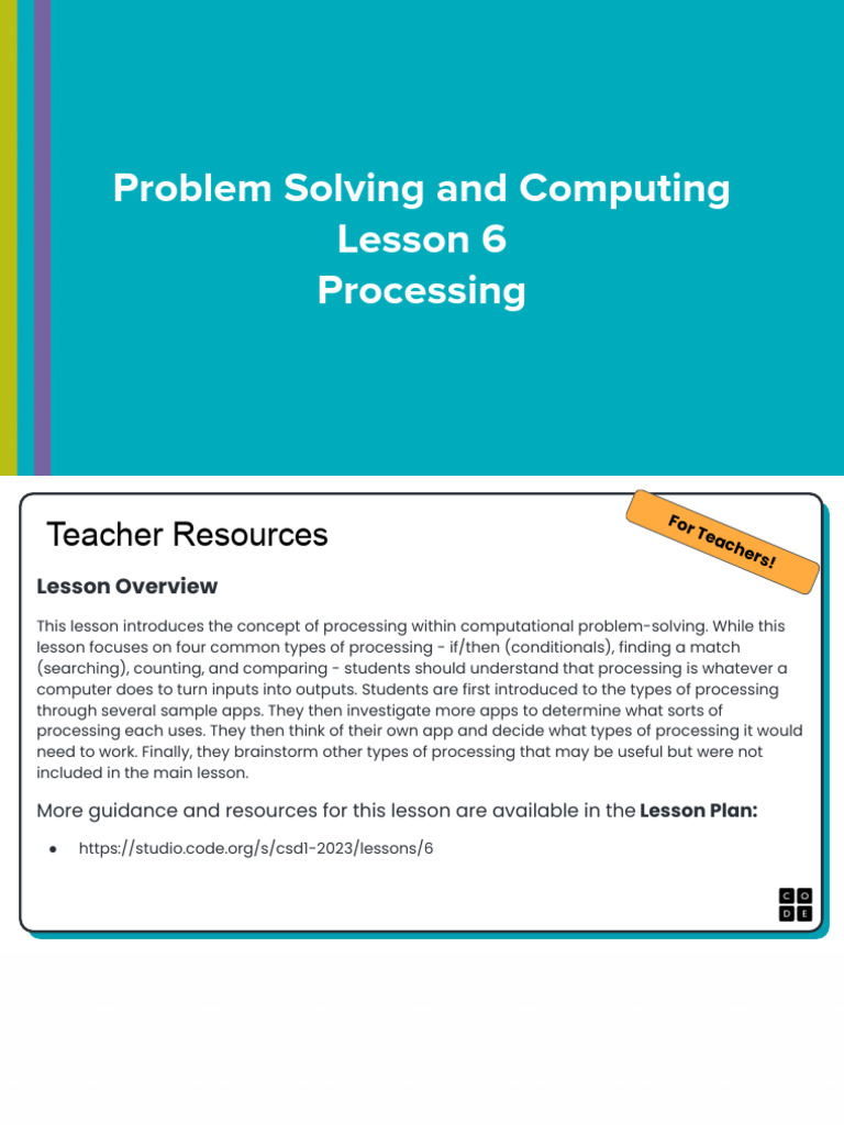CSD Problem Solving and Computing - Lesson 06 - Processing | PDF ...