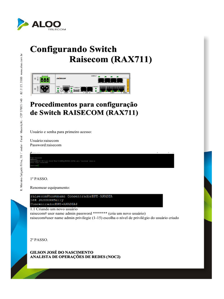 Configuração Switch Raisecom - Rax711 PDF | PDF