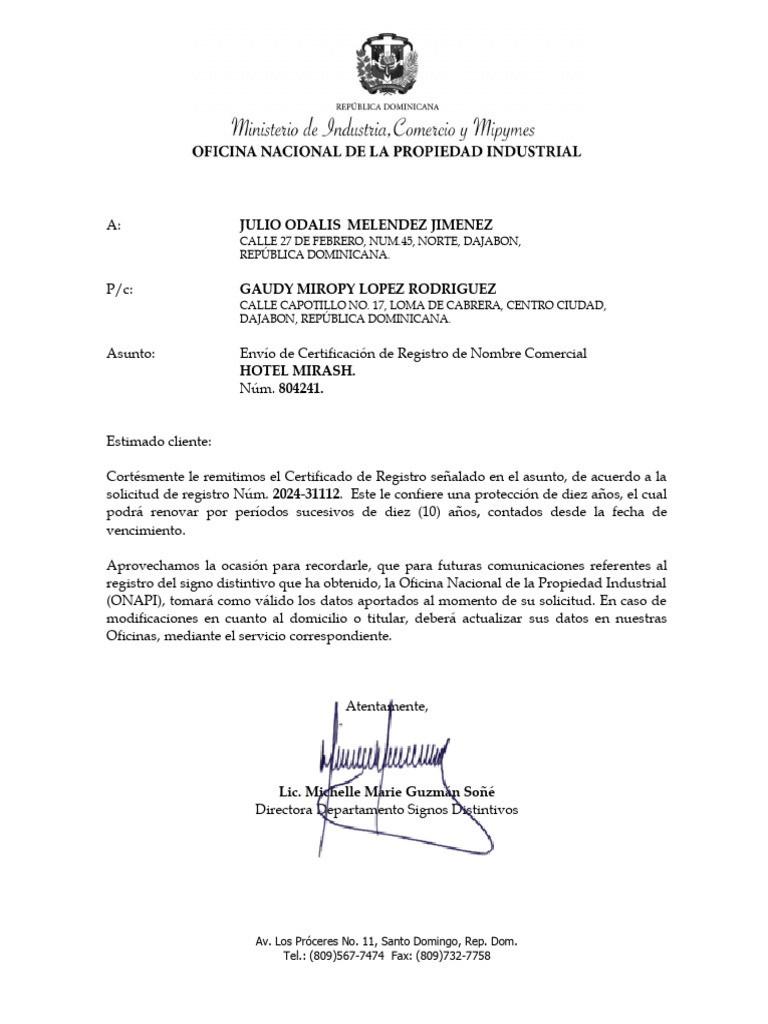 Nombre Comercial - Hotel Mirash | PDF