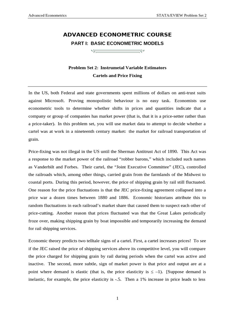 STATA - EVIEW - Problem Set 2 | PDF