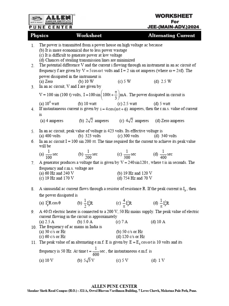 Physics Worksheet | PDF