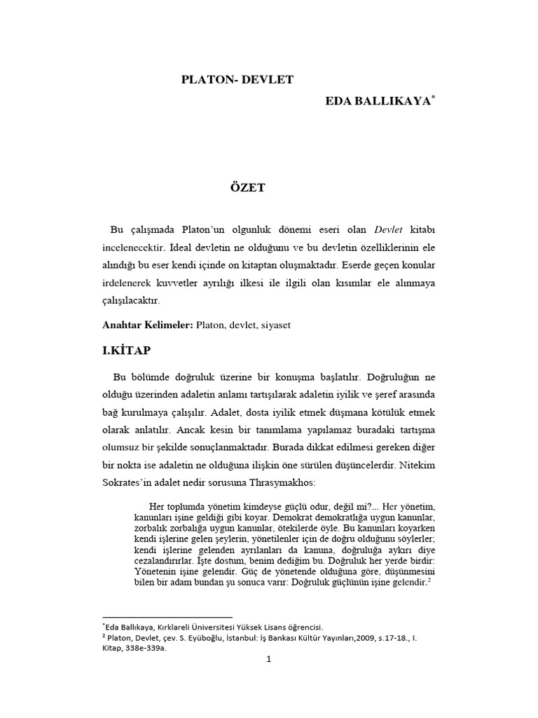 Platon Devlet Genel Degerlendirme | PDF