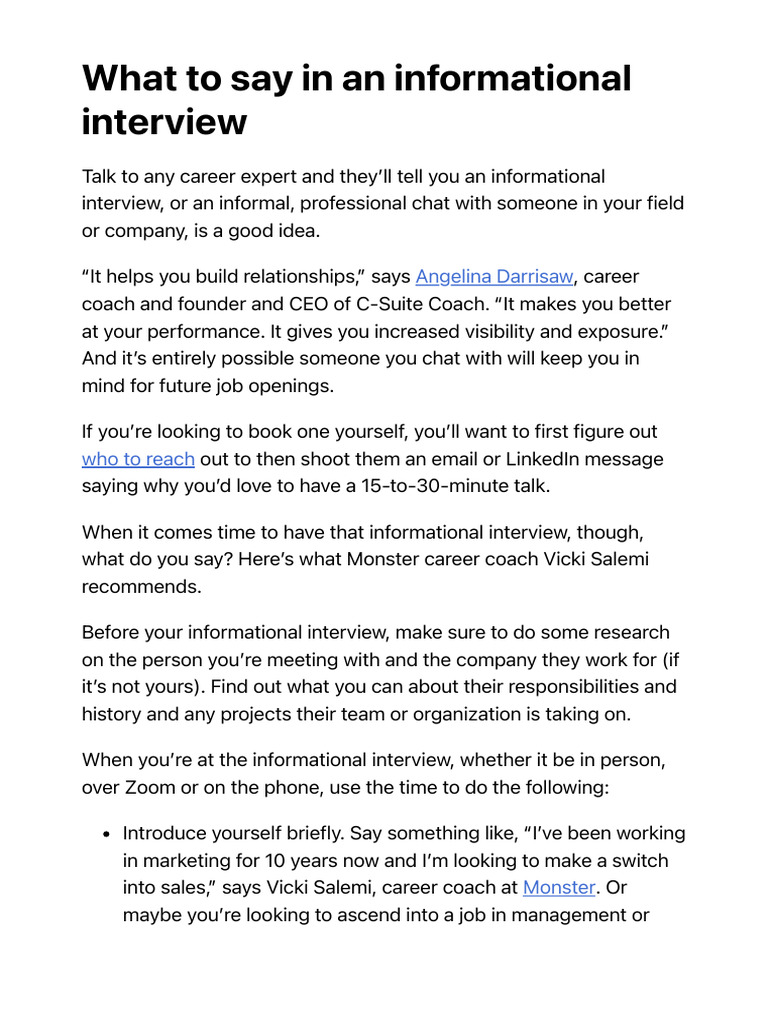 What To Say in An Informational Interview | PDF