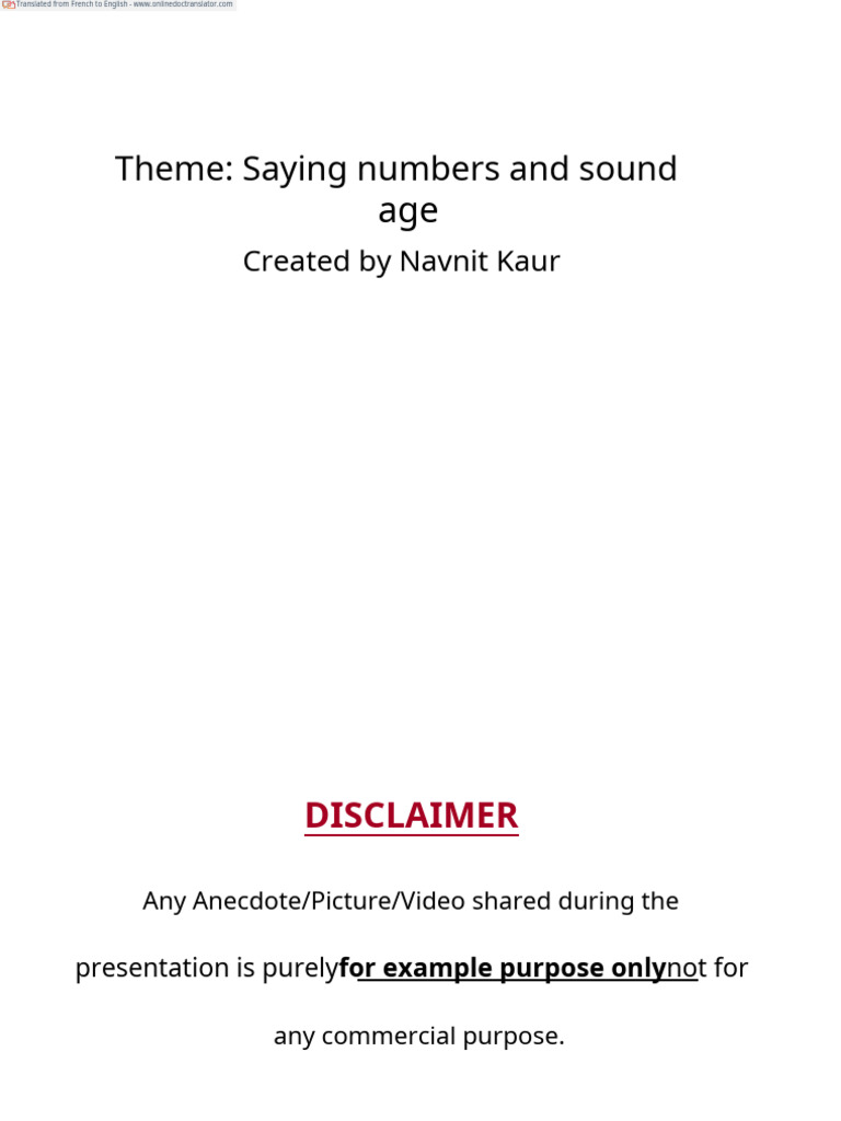 Theme: Saying Numbers and Sound: Created by Navnit Kaur | PDF