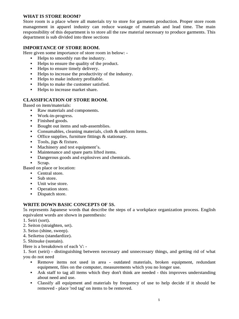 STORE ROOM Note | PDF