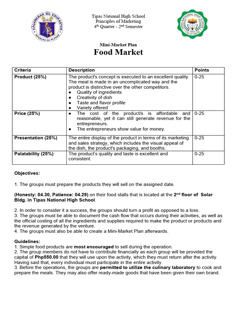 Food Market Rubrics | PDF