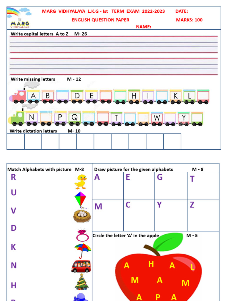 LKG English First Term 2021 | PDF