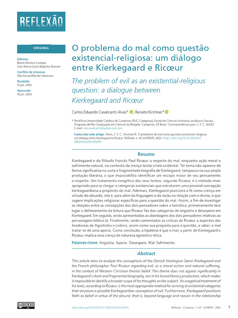 O Problema Do Mal Como Questão Existencial-Religiosa Um Diálogo Entre Kierkegaard e Ricœur | PDF ...