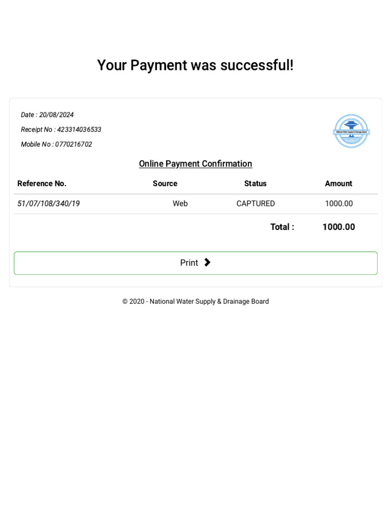 Online Payment Confirmation Receipt | PDF