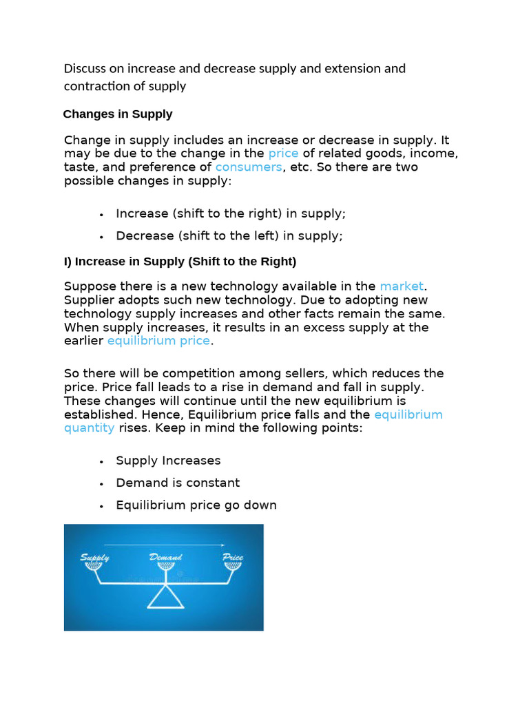 Discuss On Increase and Decrease Supply and Extension and Contraction of Supply | PDF