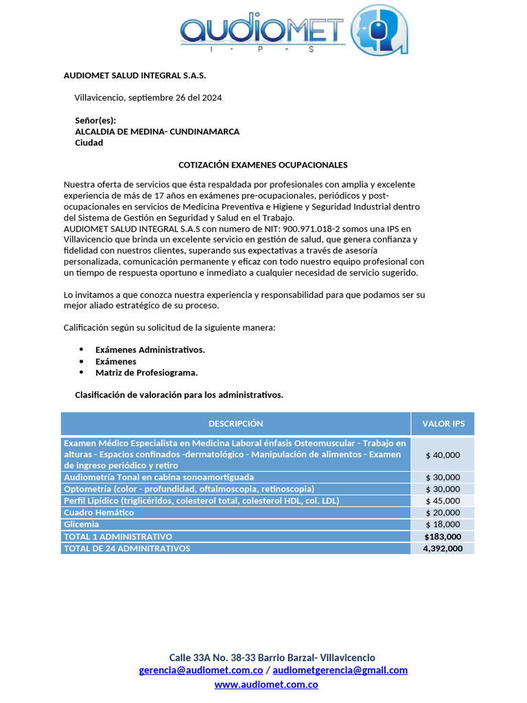 Cotizacion Alcaldia MEDINA - DF 1. | PDF
